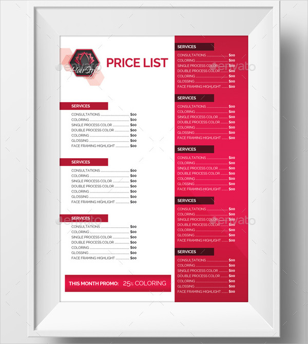 Hairdressing Price List Template Free