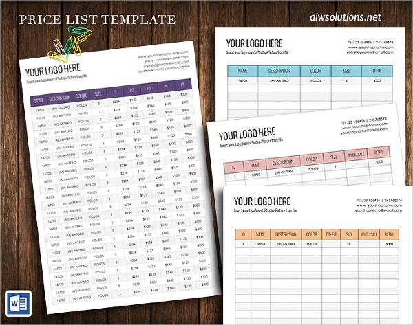Price List Templates Printable 23 Free Premium Download